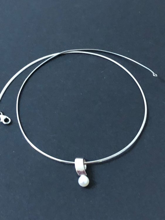 Weissgold Kette mit Akoja und Diamant Anhänger 750, 18K (Gebraucht) in ...