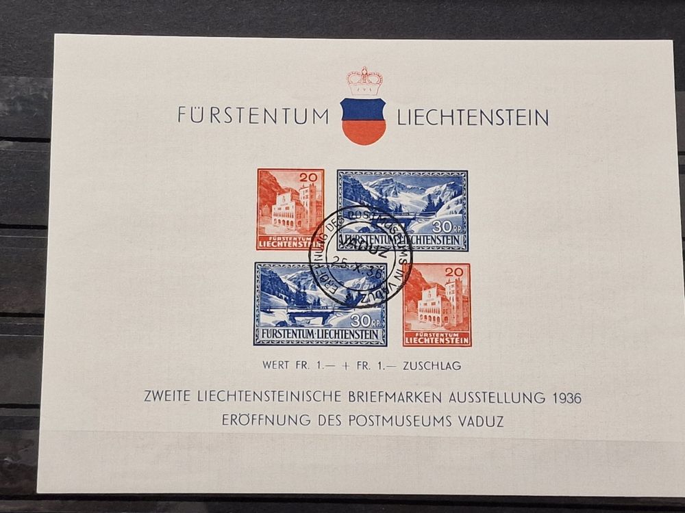 FL 1936 2. Briefmarken-Ausstellung Block 2, gest. (Gebraucht) in Aesch ...