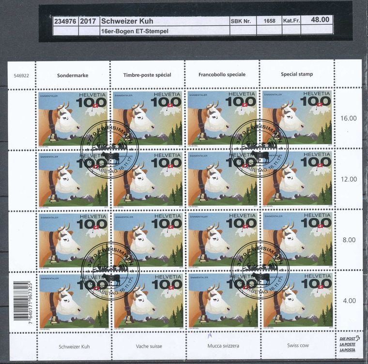 2017 Schweizer Kuh, 16er Bogen | Kaufen auf Ricardo