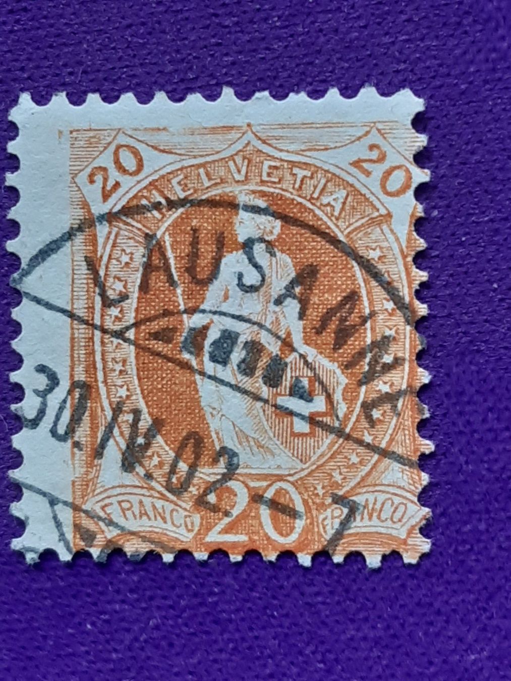 stehende Helvetia 20 Rp. orange, Druck stark verschoben ! (Gebraucht) in Wangs für CHF 2 – mit ...