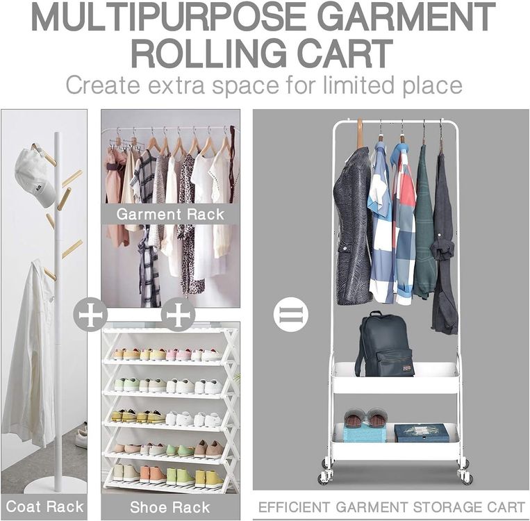 Kleiderständer mit 2 Etagen auf Rollen, Garderobenständer (Neu und originalverpackt) in ...