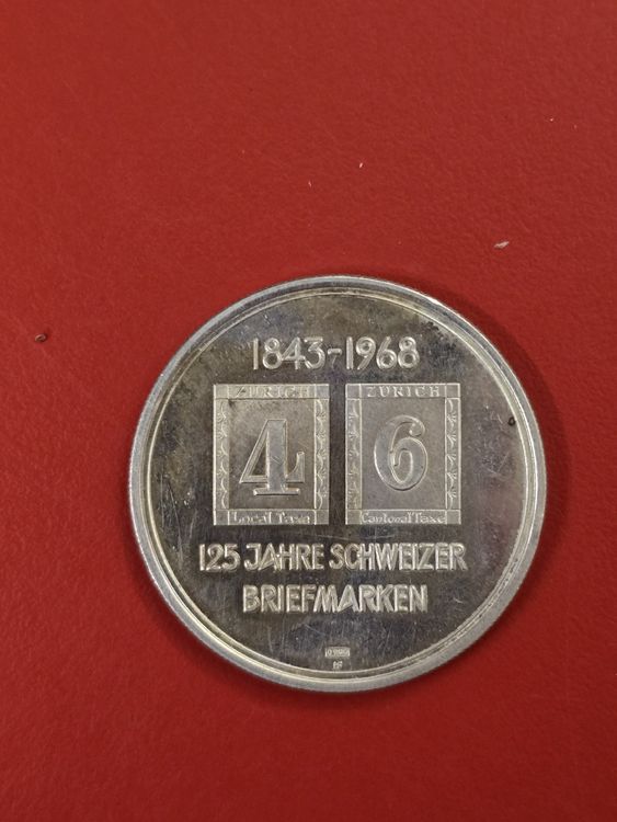 Silbermedaille 125 Jahre Schweizer Briefmarken 1968 (Gebraucht) in Oberaach für CHF 12 – mit ...
