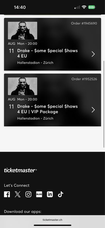 2 Drake VIP Stehplätze 11.8. Zürich (Neu und originalverpackt) in ...