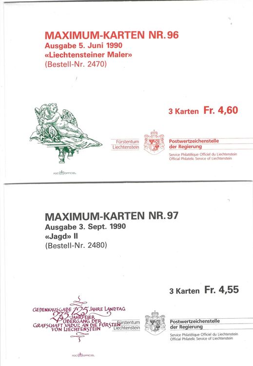 Lichtenstein Maximumkarten No. 96+97 original verpackt | Kaufen auf Ricardo