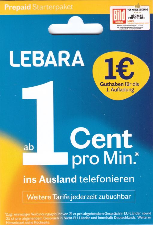 Scheda SIM Germania SIM Tedesca Lebara (Usato) a Chiasso per CHF 9.9 ...