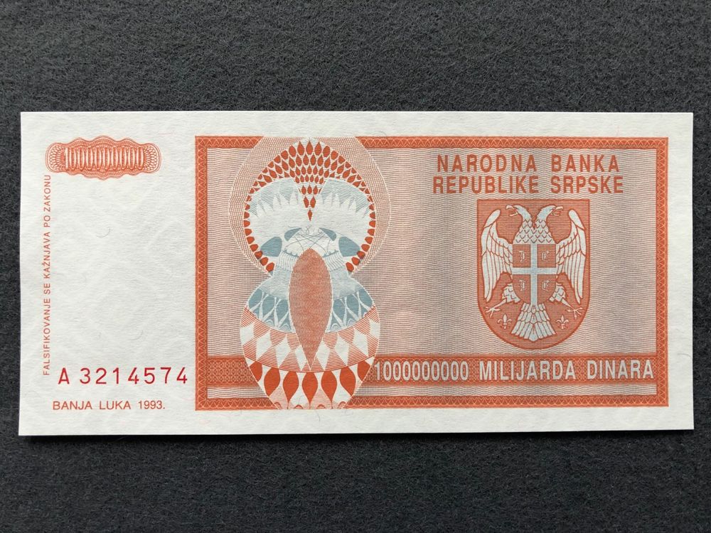 Banja Luka 1993 - 1000000000 Dinara UNC (Neu (gemäss Beschreibung)) in ...