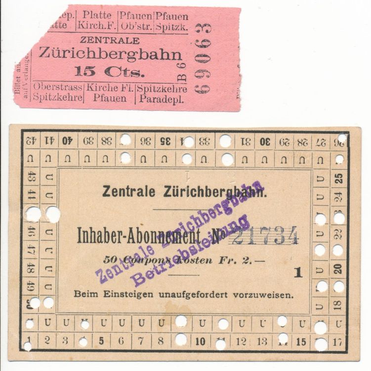 Eisenbahn Bahn Tram Billett Abonnement Zürich VBZ StStZ ZZB (Gebraucht) in Felben-Wellhausen für ...