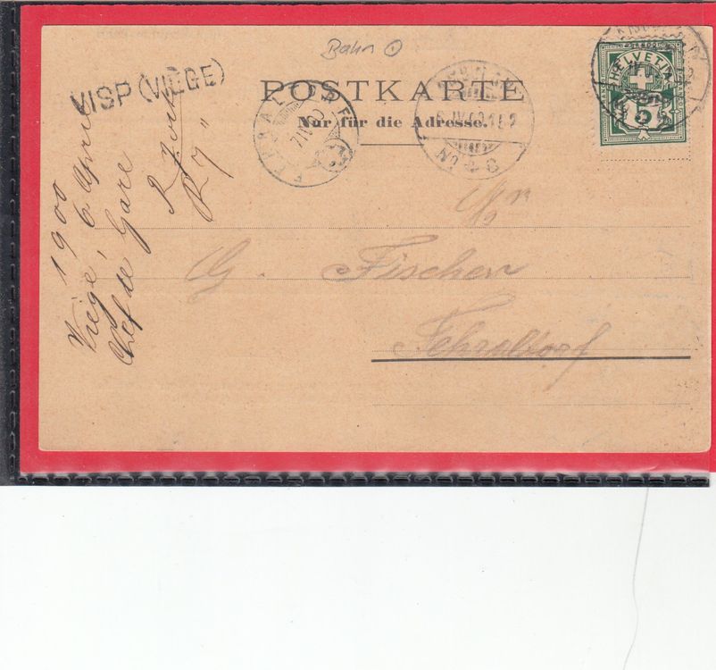 BAHN AVIS KARTE, 1900 JURA SIMPLON, STABSTEMP VISP VIEGE (Gebraucht) in ...