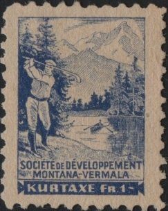 1 Fr. Fiskalmarke von MONTANA-VERMALA mit rarem GOLF Motiv (Gebraucht ...