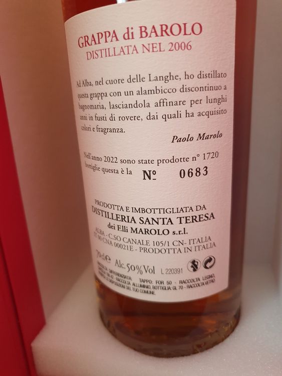 Grappa Marolo di Barolo, 15 anni, 0,70 Liter, 50% Volumen | Kaufen auf Ricardo