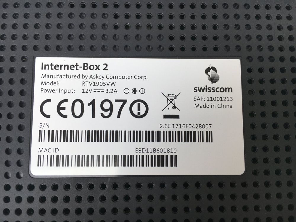 Internet-Box 2 Swisscom Typ RTV 1905 VW, mit Netzadapter (Gebraucht) in ...