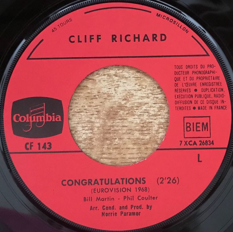 CLIFF RICHARD -- CONGRATULATIONS - EUROVISION 1968 | Kaufen auf Ricardo