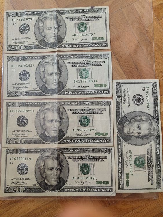 20 US Dollar Noten, 5 Stk. Andrew Jackson (Gebraucht) in Männedorf für ...