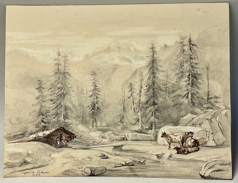 Auquarell, Tuche/Bleistift Gemälde signiert datiert 1852 (Gebraucht) in ...