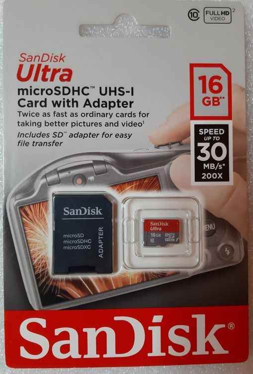 SanDisk micro 16GB SDHC & Card Adapter (Neu und originalverpackt) in ...