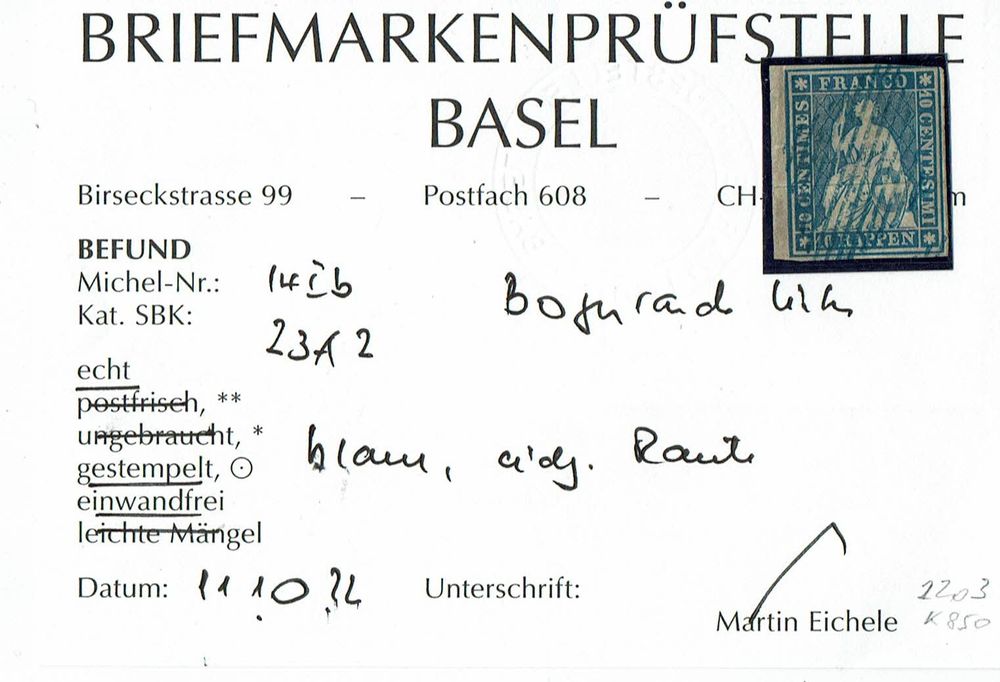 STRUBEL > 10RP 23A2 BLAUE RAUTE BEFUND (Gebraucht) in Rüschlikon für CHF 290 – mit Lieferung auf ...