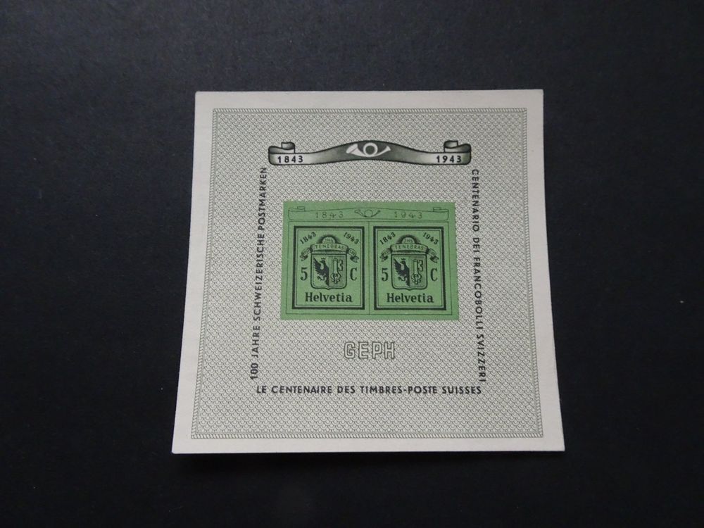 GENFER BLOCK 1943, **, 100 Jahre Schweizer Briefmarken (Neu (gemäss Beschreibung)) in Stäfa für ...