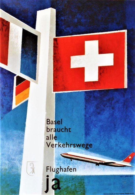 FLUGHAFEN BASEL JA c.1960 DREILAENDERECKE - Original Plakat (Gebraucht) in Blonay für CHF 130 ...