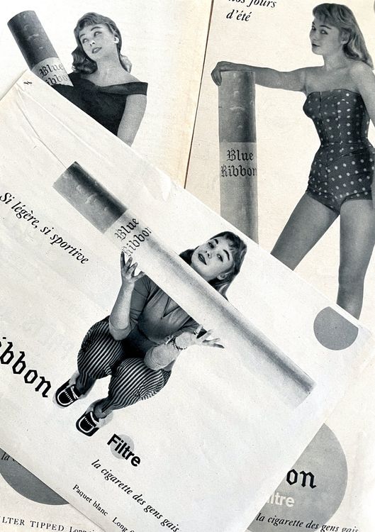 Blue Ribbon Cigarettes - 3 alte Werbungen / Publicités1957 (Gebraucht ...