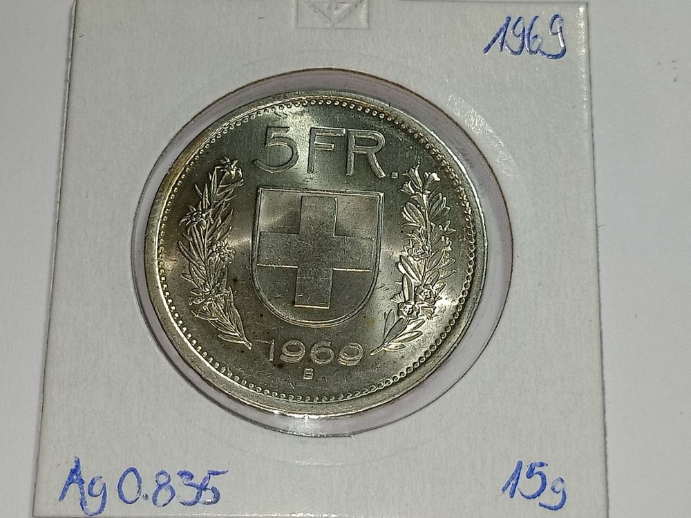 5 FRANKEN 1969 FAST VORZÜGLICH SILBERMÜNZE Schweiz sehr schö | Kaufen auf Ricardo