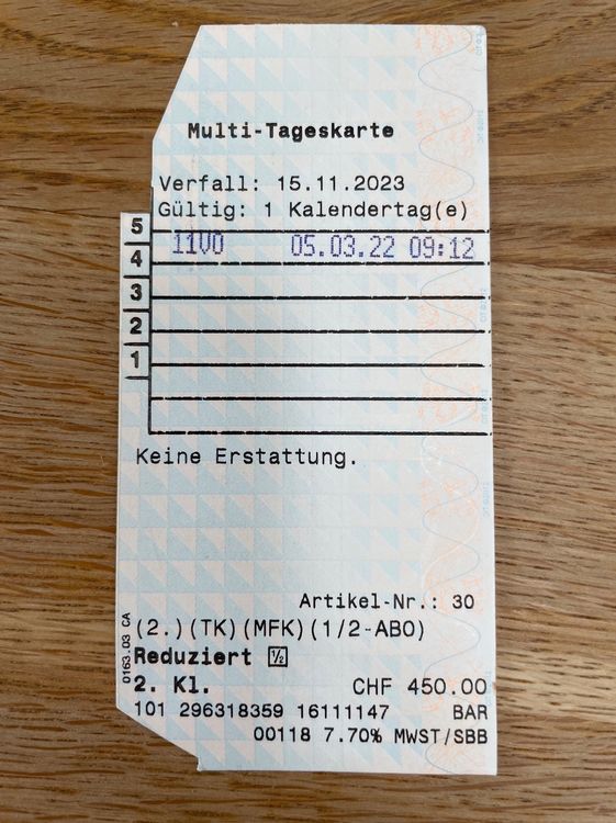 SBB Multi-Tageskarte mit Halbtax (Gebraucht) in Reinach BL für CHF 303 ...