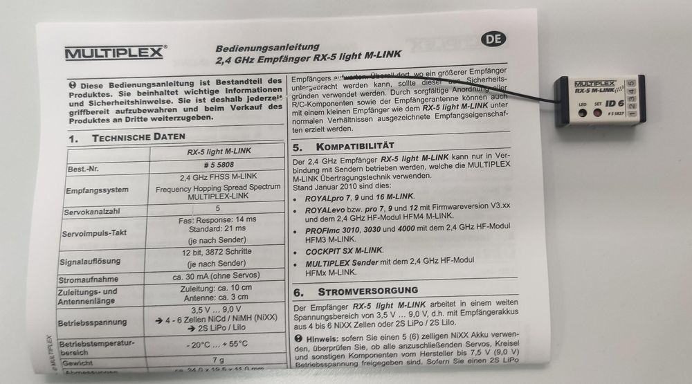 Multiplex Empfänger RX-5 ID6 M-LINK 2,4 GHz (#5 5827) (Neu (gemäss ...