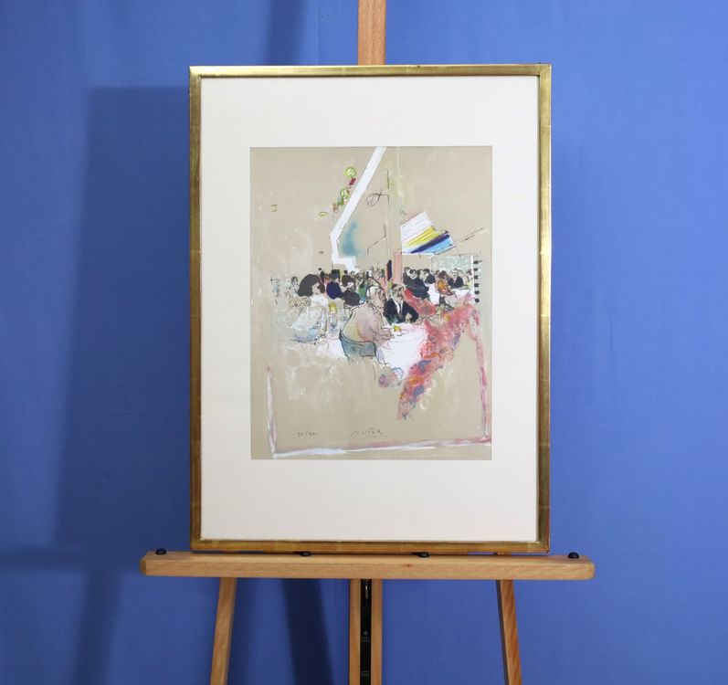 Hans Falk 1918-2002, Lithographie Kaffeehaus-Szene, signiert | Kaufen auf Ricardo