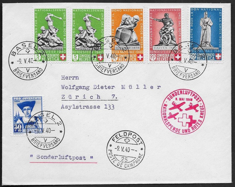 1940 BF Satz-Brief RotKreuz Flug BASEL/Feldpost 25 ab 1.- | Kaufen auf ...