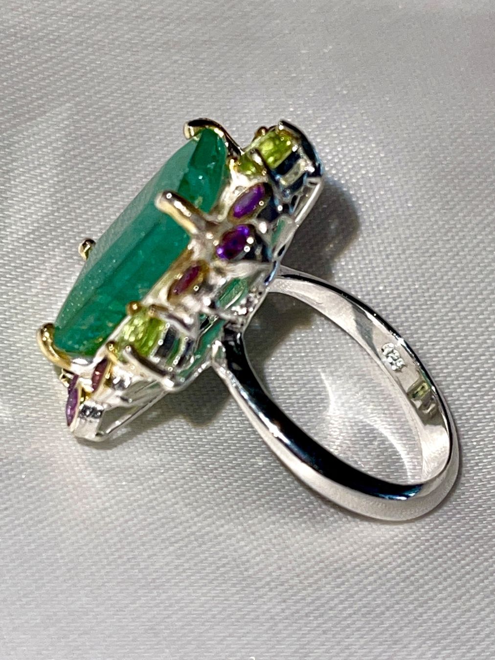 Green Beryl 16cts & Gemstones SS925 14k Gold Vermeil Ring (Neu (gemäss ...