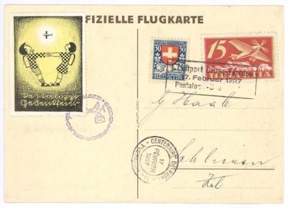 🇨🇭F 3.1.10 sur carte obl. vol Pestalozzi 1927 (360 CHF) | Kaufen auf Ricardo
