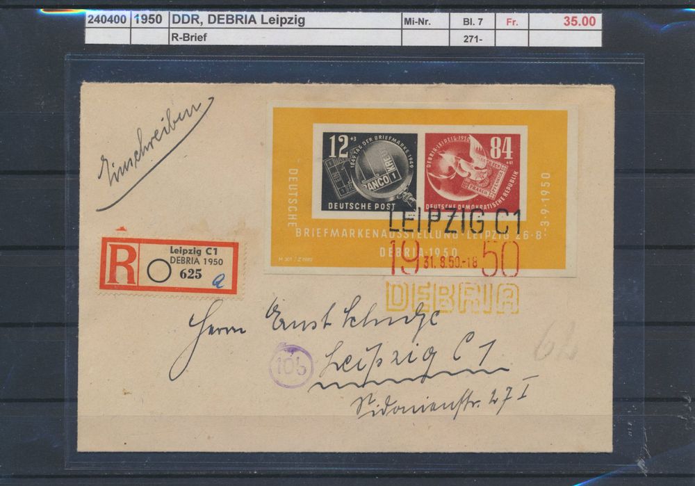 1950 DDR, "DEBRIA - Leipzig", Block , R - Brief | Kaufen auf Ricardo