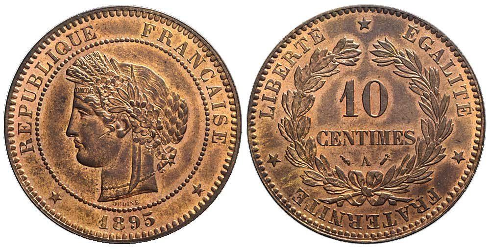 Frankreich, 10 Cents 1895 A (Gebraucht) in Chiasso für CHF 110 – mit ...