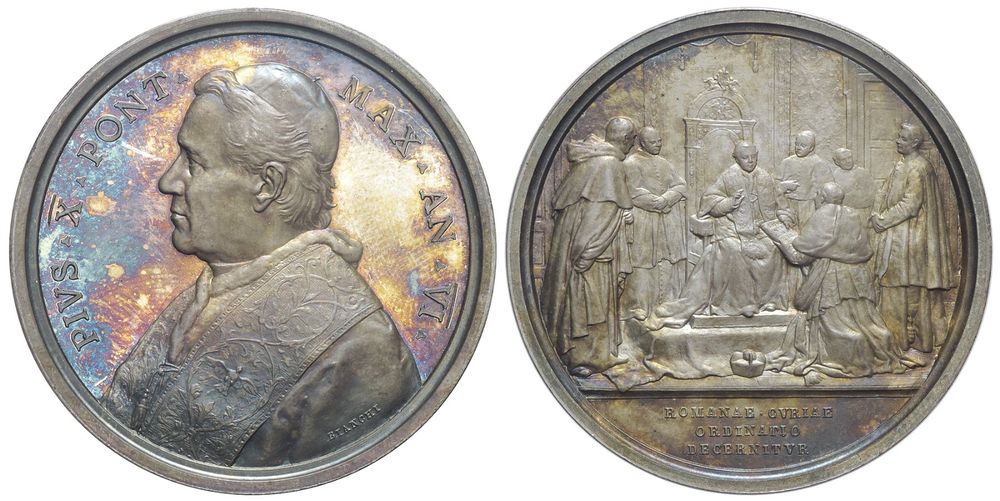 b- Rom, Pius X., Silbermedaille AN VI (1908) (Usato) a Chiasso per CHF ...