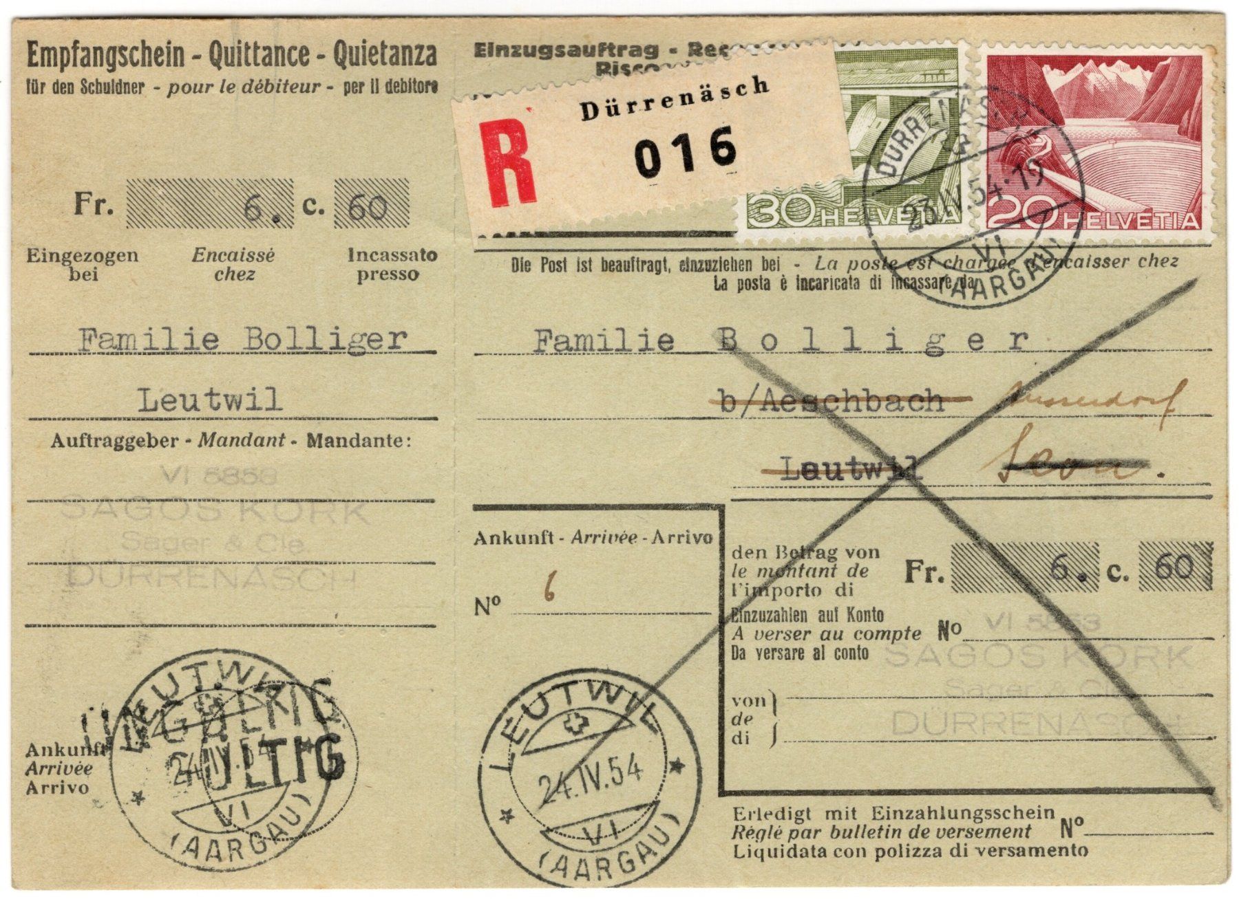 DÜRRENÄSCH - Chargé Einzugsmandat mit MiF nach LEUTWIL (Gebraucht) in ...