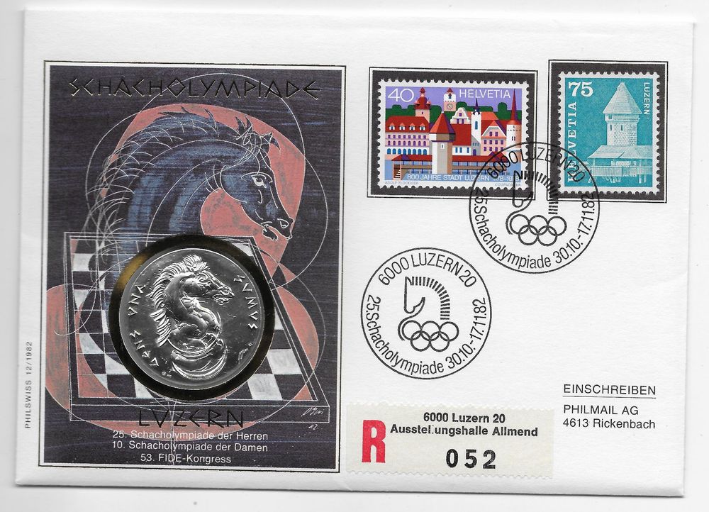 Münzbrief ERNI Schach 1982 900/1000 ca 20gr. (Neu (gemäss Beschreibung)) in Hefenhofen für CHF ...