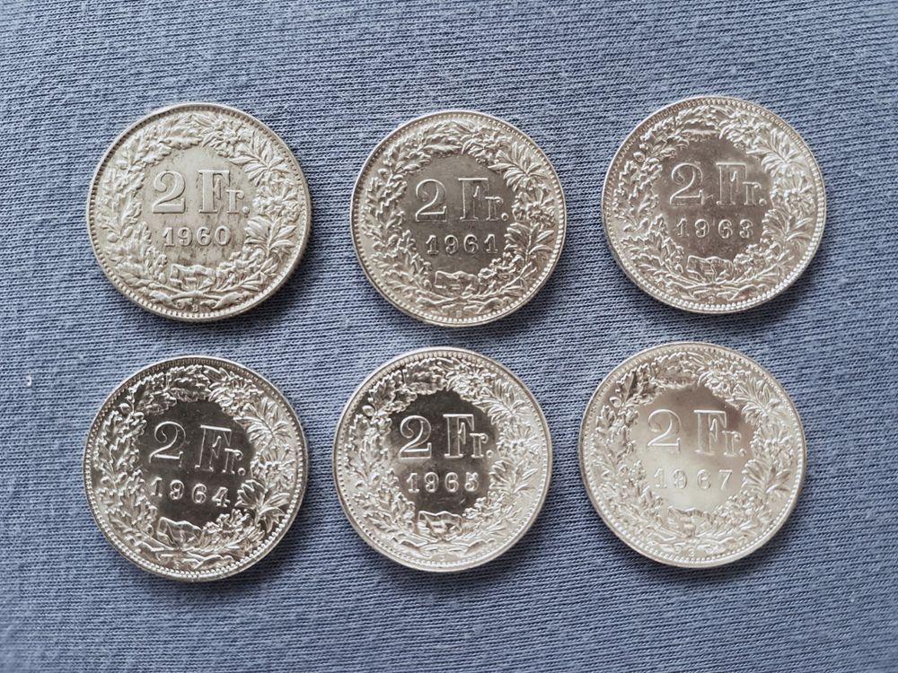 6x2 Fr schöne Silberm. 1960 bis 1967 kompl. Serie ab 1 Fr ! (Gebraucht) in Camignolo für CHF 33 ...