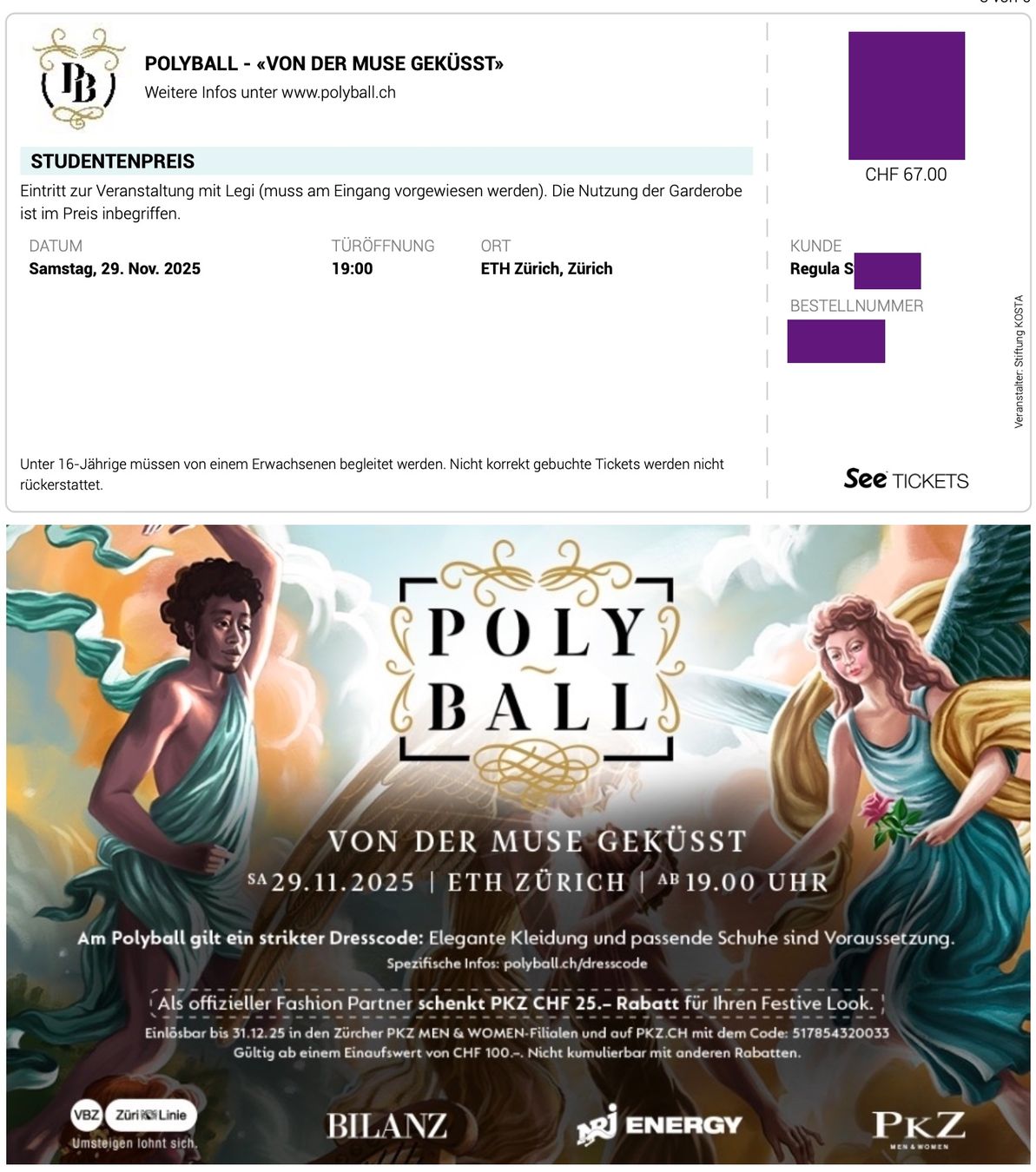 Polyball Ticket 29. Nov. 2025 ETH Zürich - mit Legi - NR1 /2 (Neu und ...