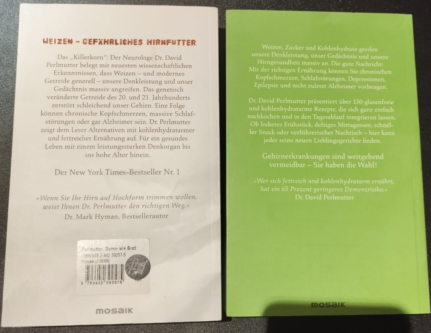Dumm wie Brot. Dr. David Perlmutter. 2 Bücher (Neu (gemäss Beschreibung ...
