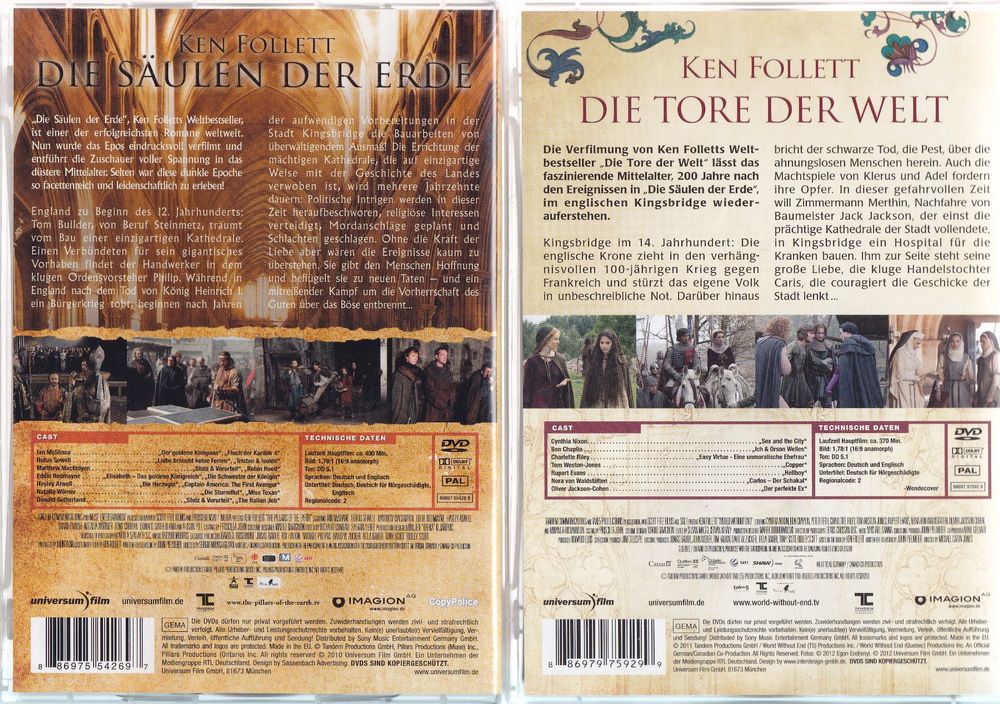 Ken Follett: Die Säulen der Erde & Tore der Welt,DVDs (Gebraucht) in ...