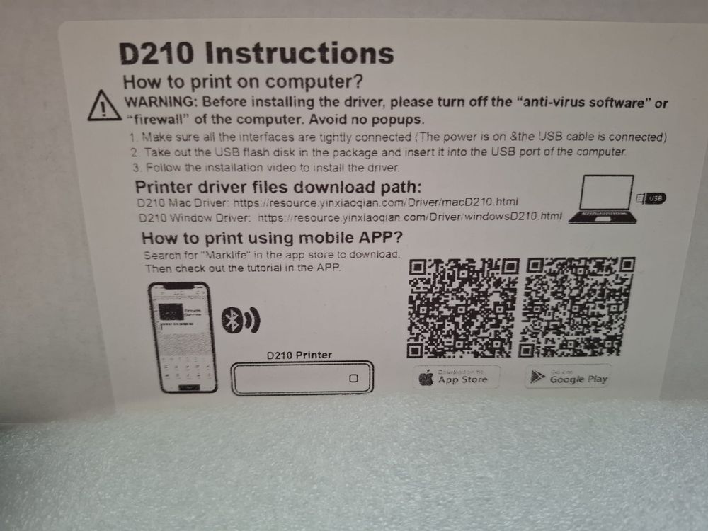 Marklife D210 Mini Thermodrucker mit 2 Rollen Tattoo Papier (Neu und originalverpackt) in ...