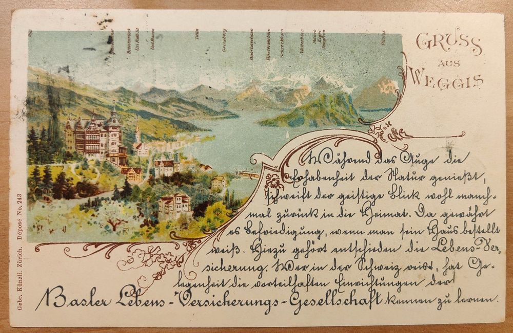 Schöne LITHO Karte Gruss aus Weggis vor 1900 (Gebraucht) in St. Erhard für CHF 8.5 – mit ...