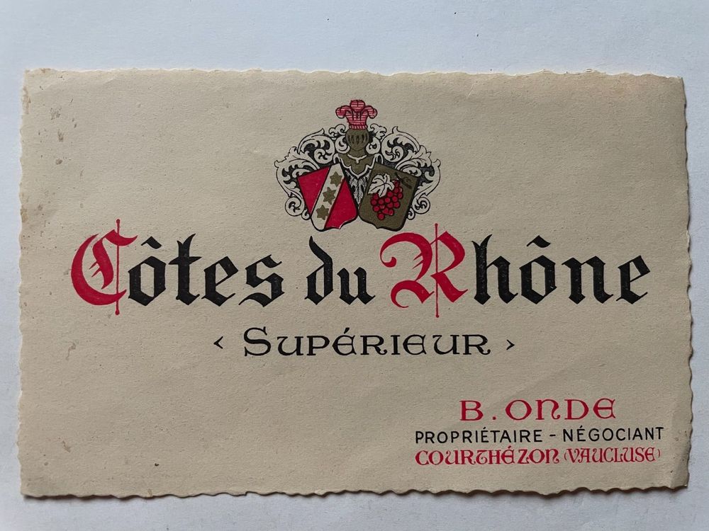 Weinetikette - "Côtes du Rhone - Supérieur" 50er | Kaufen auf Ricardo