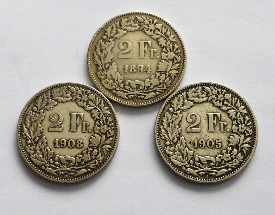 3x 2 Franken 1894, 1905 und1908 - Silber / Argent | Kaufen auf Ricardo