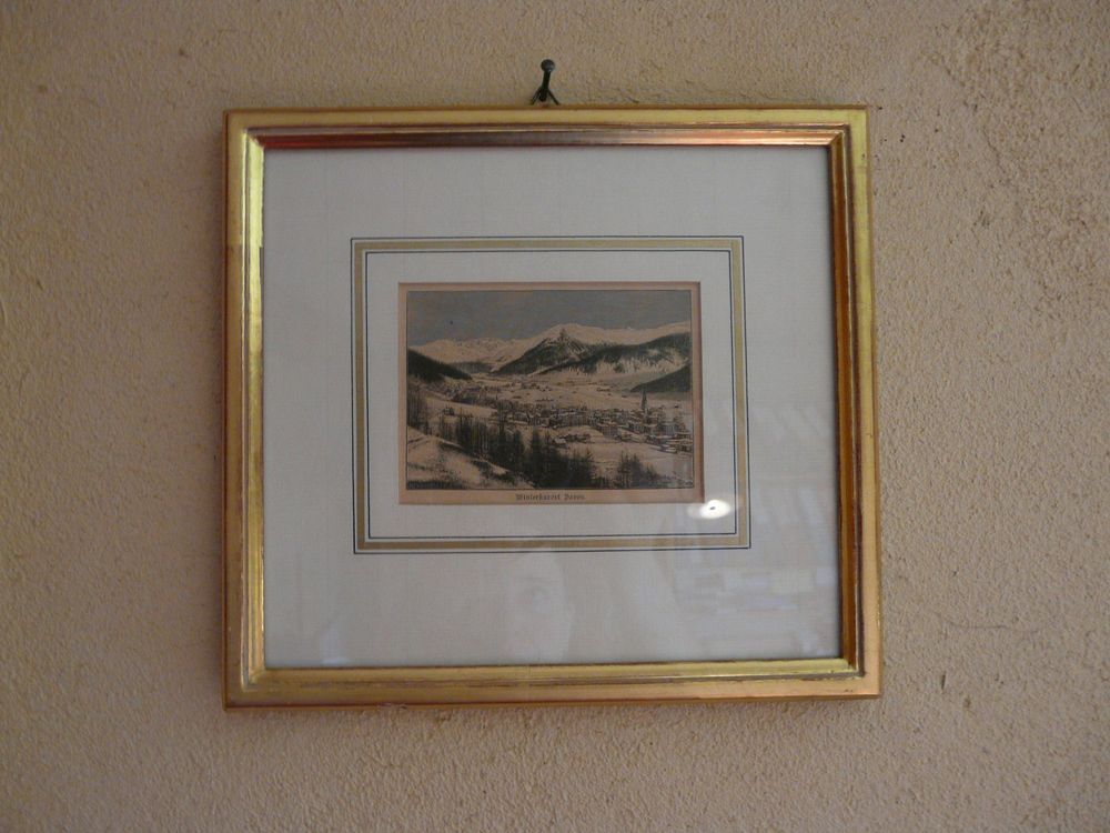 Original Xylographie Davos um 1885 handcoloriert gerahmt (Gebraucht) in ...