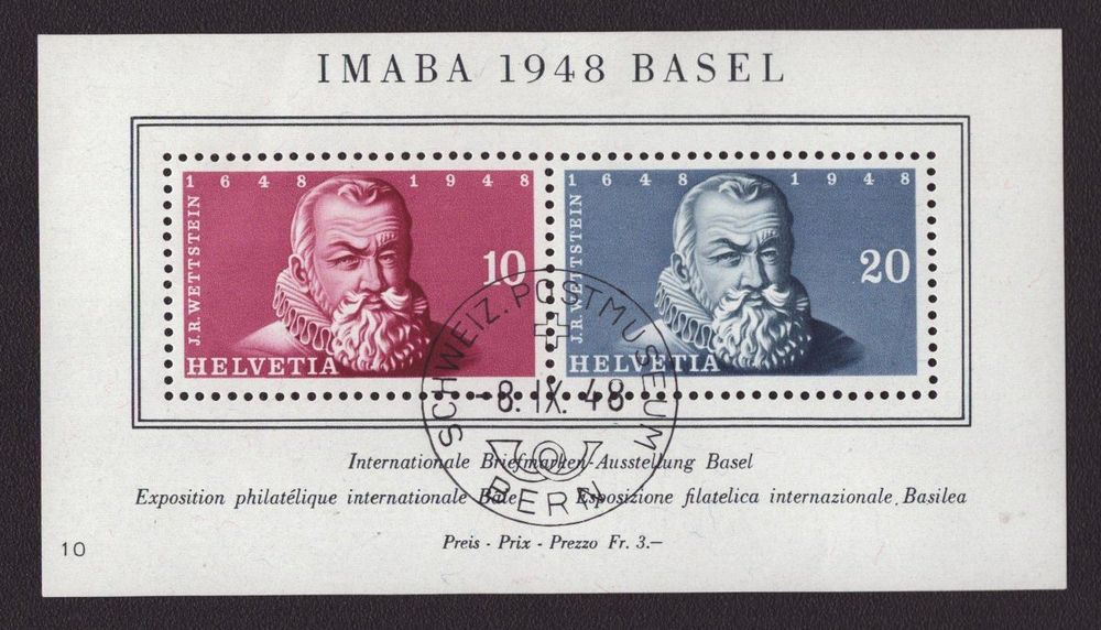 1948 W31 bloc oblitération Postmuseum (D'occasion) à Delémont pour CHF ...