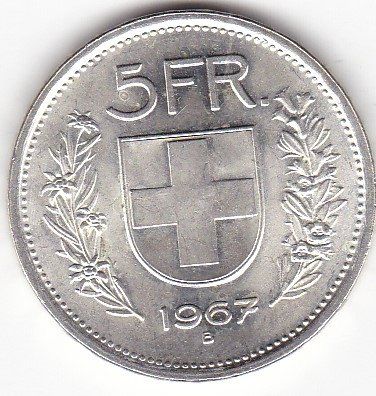 5 Franken 1967 Silber, unzirkuliert wie aus Münzenrolle. (Gebraucht) in Schlieren für CHF 12 ...