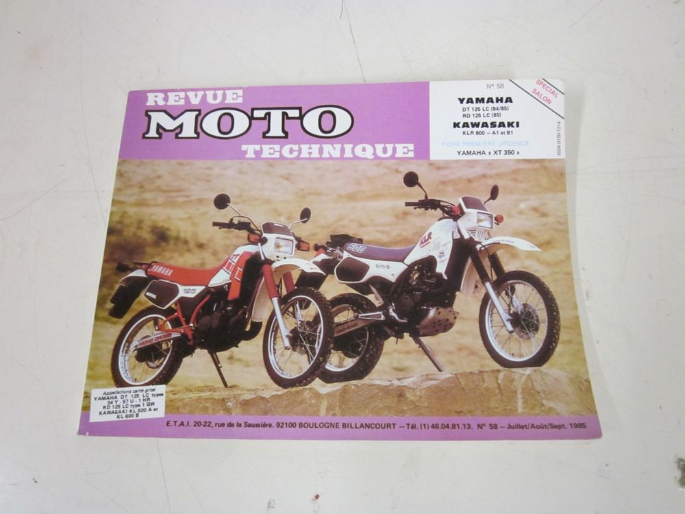 YAMAHA 125 RD LC KAWASAKI KLR 600 Revue Moto Technique 1985 (Neuf (Voir ...