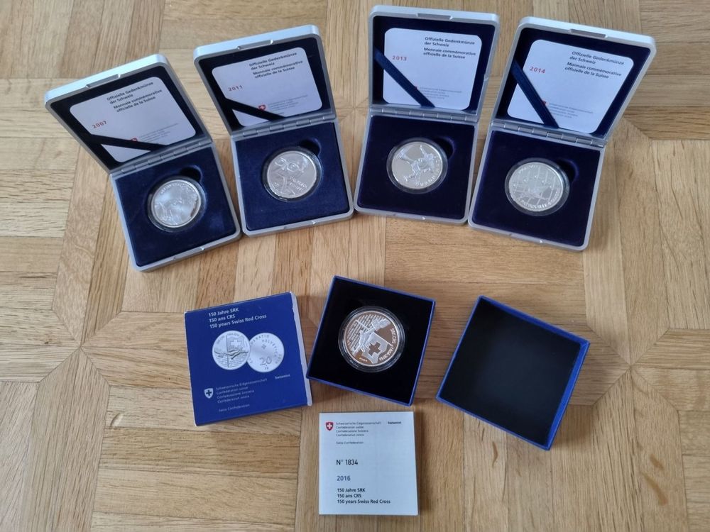 5x 20 Franken-Gedenkmünze PP (2007, 2011, 13, 14 und 16) | Kaufen auf ...