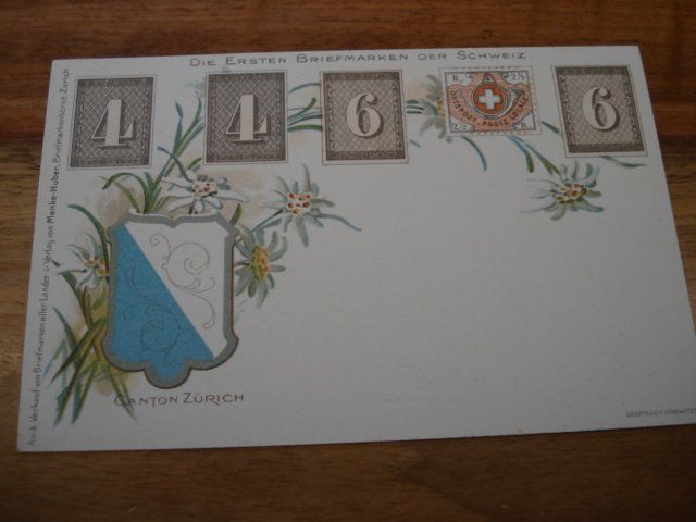 Karte "Die ersten Briefmarken der Schweiz" um 1930 ungelaufe (Gebraucht) in Niederwil AG für CHF ...
