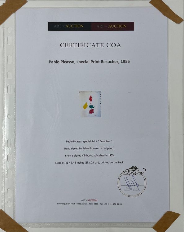 Pablo Picasso Lithographie Handsigniert mit Zertifikat (Gebraucht) in Root für CHF 360 – mit ...